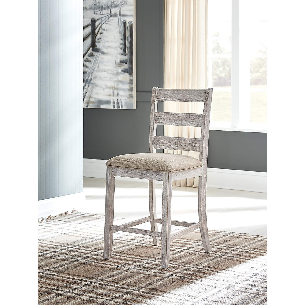 Signature Design by Ashley Skempton 24" Counter Height Upholstered Barstool, Set of 2, Antique White