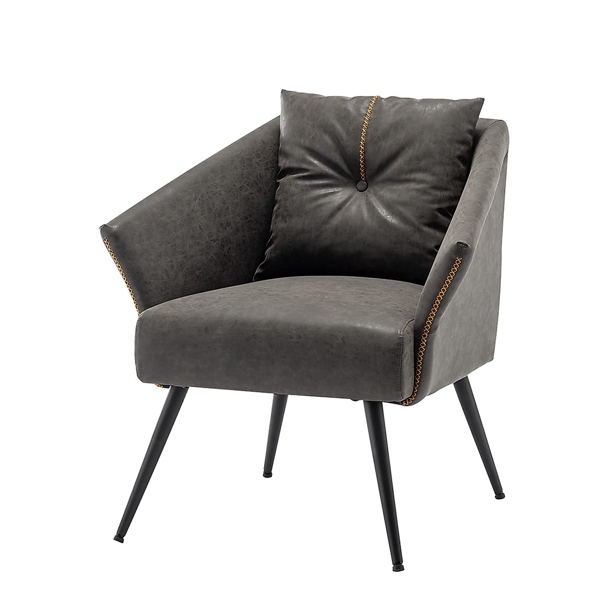 SHINEBOOM Accent Chairs Mid Century Comfy Single Modern Arm Chair for Living Room Bedroom Reading Faux Leather Chair,Grey 1