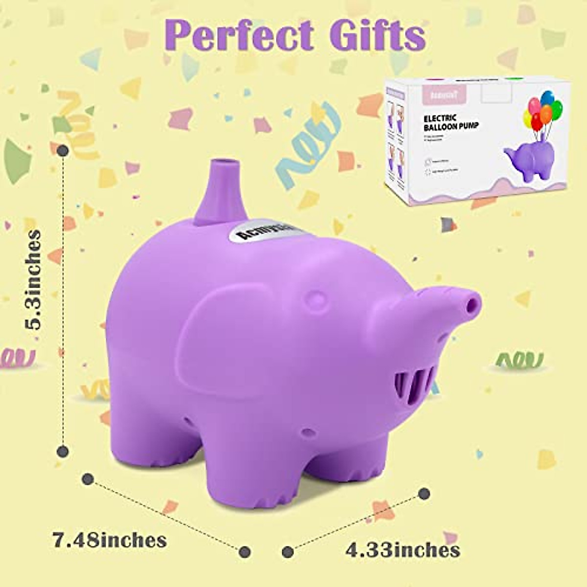 Balloon Pump,AcmyslaT Electric Balloon Pump Kit 600W 110V,Cute Elephant Balloon Air Pump with Tying Tool,Dot Glue,Flower Clip for Party/Wedding/Christmas/Birthday/Ceremony Decoration (Purple)