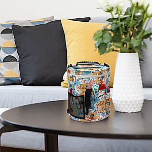 Knitting Bag Yarn Storage Tote Organizer with Shoulder Strap Handles Portable DIY Tool Bucket Round Container for Knitting Needles Crochet Hooks Accessories