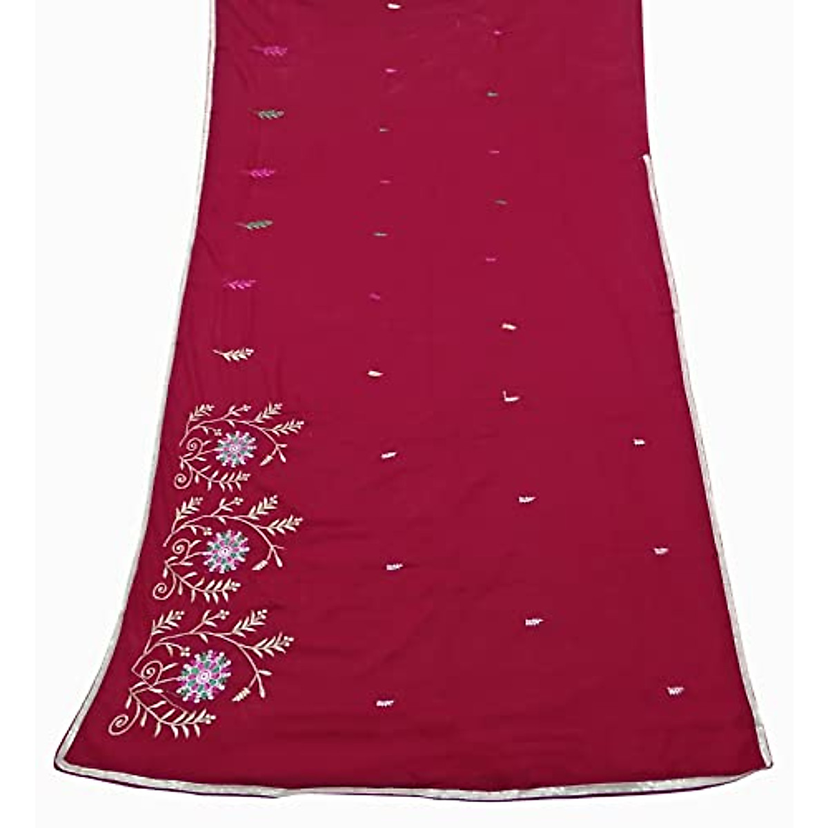 Peegli Indian Vintage Maroon Dress Material Georgette Blend Recycled Fabric Embroidered DIY Craft Textile
