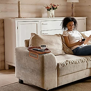 Wooden Couch Tray with Handle, Foldable Couch Arm Table, Sofa Arm Tray for Wide Couches Arm Within 10 Inches, Waterproof & Non-Slip Couch Arm Tray for Snacks Remote Control or Phone (Dark Brown)