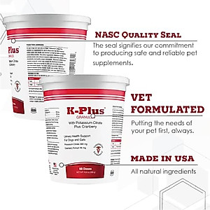 K-Plus Potassium Citrate Plus Cranberry Granules for Dogs and Cats - Veterinarian Approved UTI Remedy Granules - Supports Bladder Health - 60 Doses