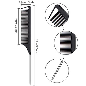 16 Pieces Parting Comb Sectioning Clips Set, Carbon Stainless Rat Tail Combs Pintail Comb and Duckbill Hairpin Barber Teasing Parting Styling Combs for Hair Styling Hairdressing (Black)