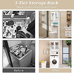 BestComfort Over The Toilet Storage Cabinet, Home Bathroom Space Saver Organizer Above Toilet, Double Doors and Adjustable Shelf, Wooden Freestanding Toilet Storage Rack Unit, 67 in H (White)