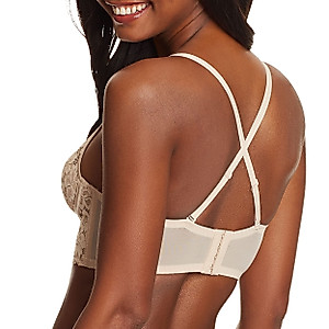 Maidenform Pure Comfort Lace Bralette, Padded Wireless Bra, Convertible Longline Halter Bralette with Soft Foam Cups, Paris Nude, 40C