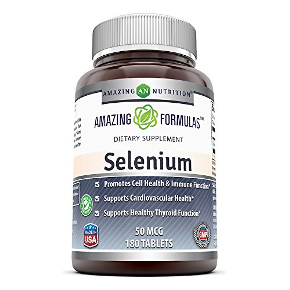 Amazing Formulas Selenium * 50mcg Natural Selenium Yeast * 180 Tablets (Non-GMO) Per Bottle  * Promotes Cell Health, Immune Function, Cardiovascular Health and Healthy Thyroid Function and