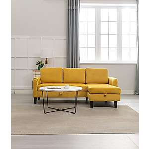 RXRRXY Sectional Sleeper Sofa Bed with Convertible Storage Chaise Lounge, Upholstered L-Shaped Pull Out Sofa Couch Bed with Side Pocket and 3 Removable Pillows for Living Room, Apartment (Yellow)