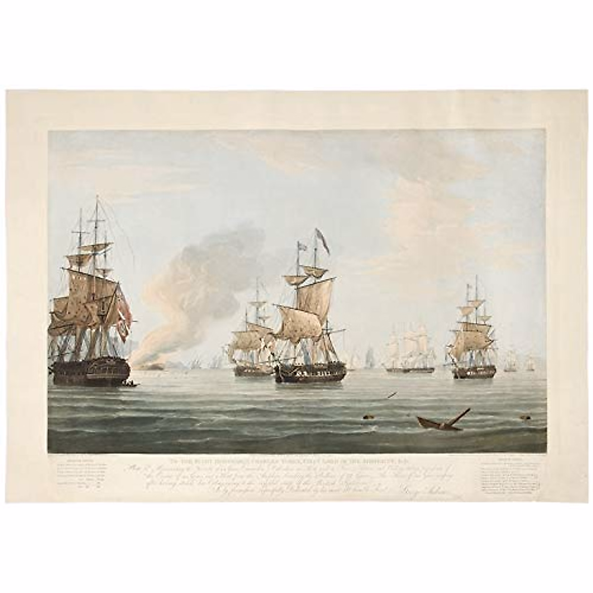 To the Right Honorable Charles Yorke, First Lord of the Admiralty, &c. &c. Plate 2nd. Representing the British Line after Wearing to renew the Action, Starboard division of the Enemy passing under the Amphion's Stern and raking her Larboard division hawli