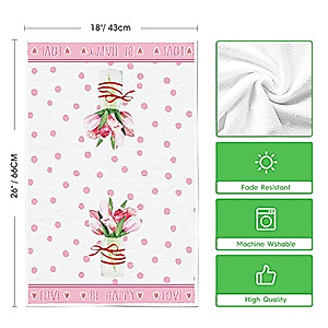 Artoid Mode Home Sweet Home Love Pink Tulip Mother's Day Kitchen Towels Dish Towels, 18x26 Inch Be Happy Flower Vase Decoration Hand Towels Set of 2