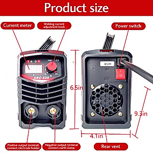 Mini Welding Machine 110V Plug, 225A Stick ARC Welder Machine IGBT Digital Smart VRD Hot Start with Wire、Tongs, Ground Wire, Clip, Mask and Gloves.fits Below 3.2mm Welding rods