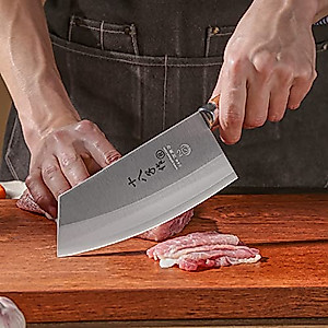 SHI BA ZI ZUO Chef Knife Chinese Vegetable Cleaver for Kitchen Superior Class 7-inch Stainless Steel Knife with Ergonomic Design Comfortable Wooden Handle