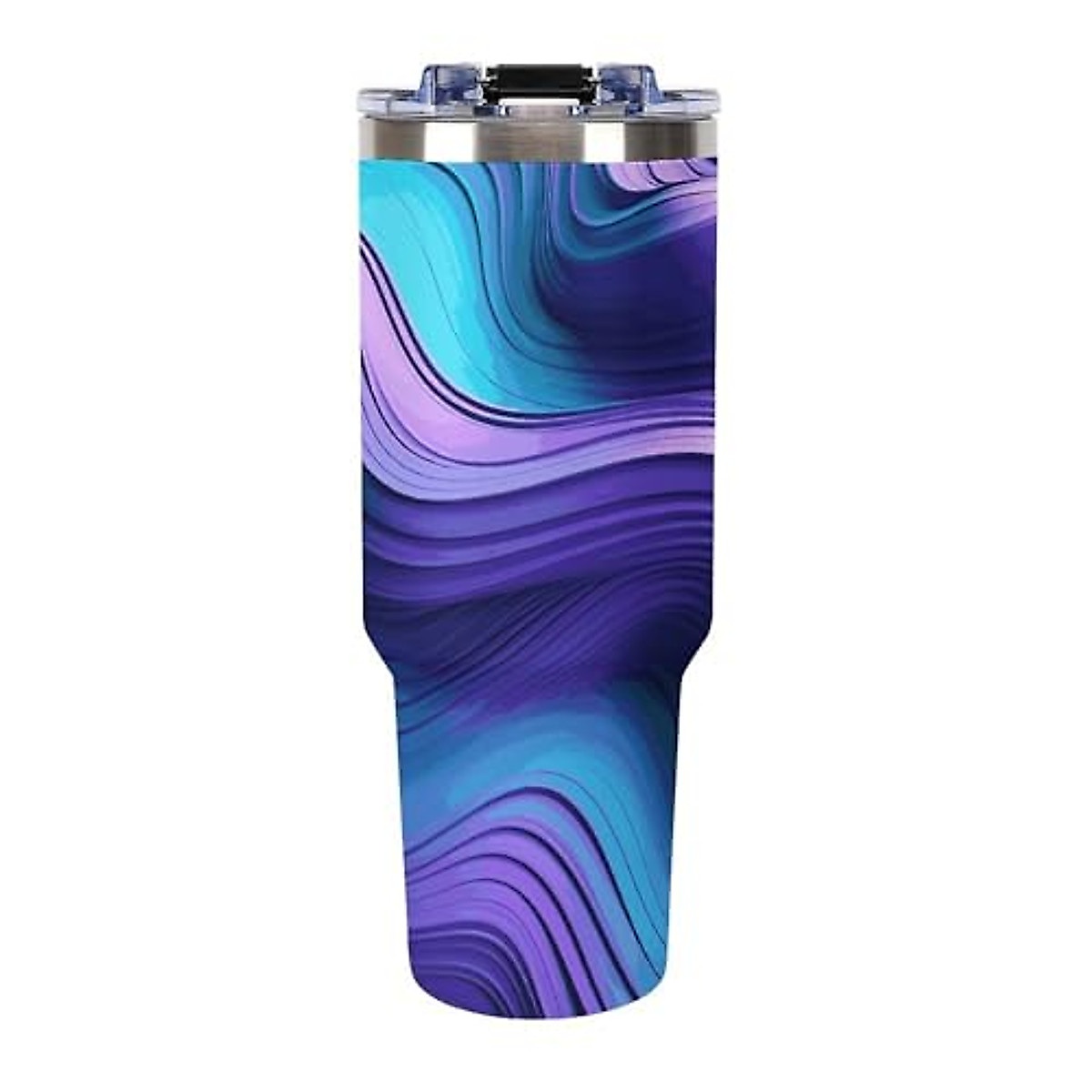 LLUTSNTH 40 Oz Vacuum Tumbler with White Handle Leakproof Insulated Tumbler Wavy Purple Stainless Steel Travel Mug with Lid And Straw Coffee Cup Cute Water Bottles Cup Holder Friendly