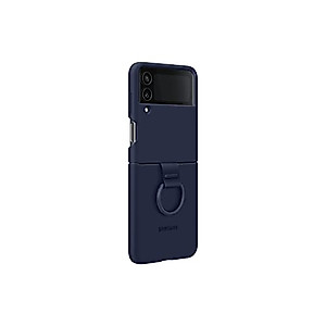 SAMSUNG Galaxy Z Flip 4 Silicone Cover with Ring, Protective Phone Case with Finger Loop, Matte Finish, Bold Style, Handheld Design, US Version, Navy