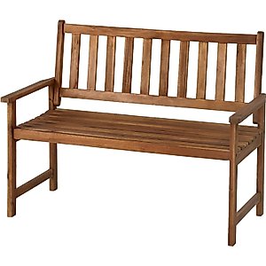 PayLessHere Patio Bench Natural Wooden with Armrests Sturdy Acacia Wood Front Porch Chair Concise Style Outdoor Wood Bench 2 Seats with Ergonomic Design，Natural