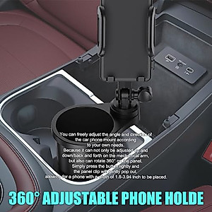 Cup Holder Phone Mount for Car, Cell Phone Cup Holder Car Mount, Car Cellphone Large Adapter Long Arm with 360 Degree Rotation, 2 in 1 Car Cup Phone Holder Fits Most Bottles and Smartphones
