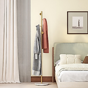 DOORXIFO Gold Coat Racks, Metal Coat Rack Freestanding with Hooks, Entryway Coat Rack Stand, Coat Racks with Marble Base, Coat Tree for Hanging Clothes, Hats, Bags