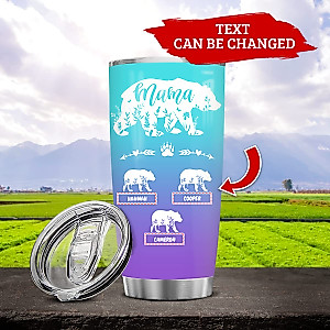 Wassmin Personalized Mama Bear Tumbler Stainless Steel 20oz 30oz Insulated Travel Cup with Lid Best Mom Mommy Custom Gifts for Mother's Day Birthday Christmas from Son Daughter