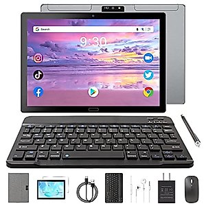 Semeakoko 10.1 inch Tablet with Keyboard, Android 12 Tablet 4+64GB, 2MP+8MP Dual Camera, Parent Control, HD Screen, WiFi, Bluetooth, 6000mAh Battery, Tablet PC with Keyboard/Mouse/Case