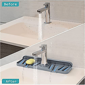 ABQ Kitchen Sink Splash Guard, 2 Pack Silicone Faucet Handle Drip Catcher Tray, 14.57" x 5.31" Drying Mat for Kitchen Countertop & Bathroom Sink Protectors (Grey)