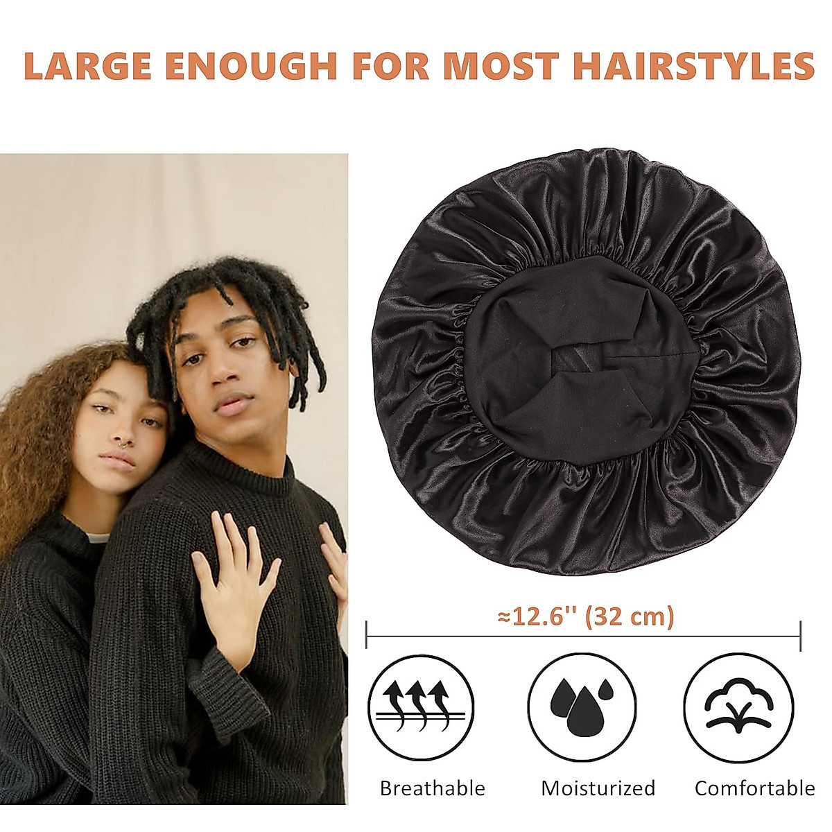 Bonnet for Men,Silk Bonnet for Men for Sleeping,Matching Durag and Bonnets Set for Couples,Mens Bonnet for Curly Hair,Braids,Pack A