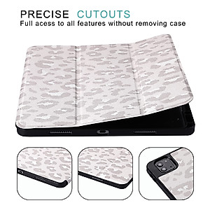 Gray Leopard Protective Cover for iPad Pro 12.9 inch with Pencil Holder Pocket for iPad Pro 12.9" 2022 6th 2021 5th 2020 4th 2018 3rd Gen Shockproof Case for iPad Pro 12.9" Newest