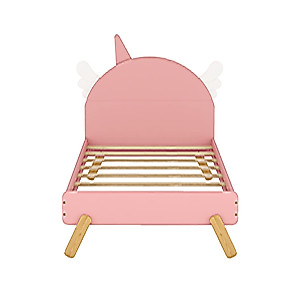 Lifeand Twin Size Bed with Shelf Behind Headboard,Wooden Cute Platform Bed with Curved Headboard,Pink