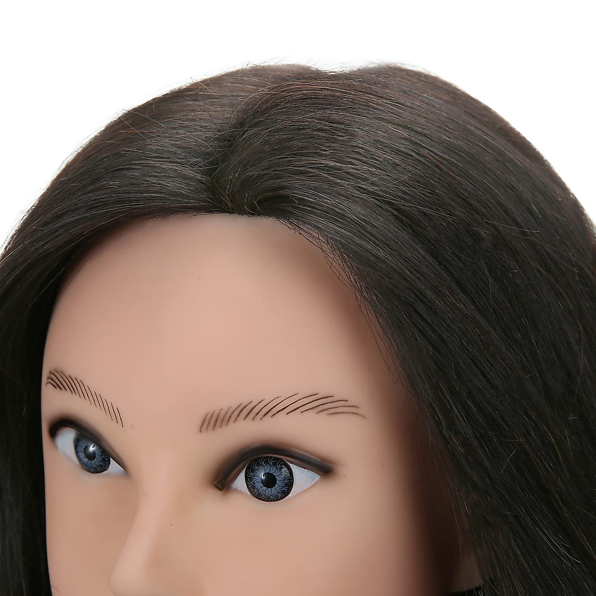 SILKY 100% Real Hair Mannequin Head with Stand, Hairdressers' Practice Training Head and Cosmotology Doll Head for Hairstyling and Braid - Natural Black