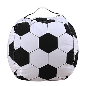 Enfudid Stuffed Animal Storage Bean Bag Chair, 18" Beanbag Covers Only for Organizing Plush Toys, Turns into Bean Bag Seat for Kids When Filled, Football Shape