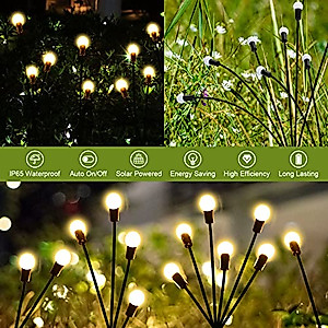Oyxon Solar Garden Lights, 10 LEDs Solar Powered Firefly Lights, Solar Lights Outdoor Waterproof, Solar Garden Decorative Lights for Yard Patio Path Landscape, 2 Pack (10-Head Warm White)