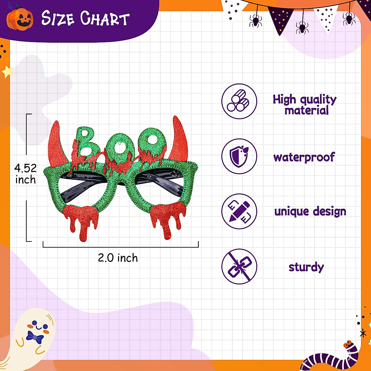 Max Fun 12Pcs Halloween Party Glasses Glitter Holiday Glasses Frames Halloween Decorations Accessories Costume Eyeglasses for Halloween Parties Holiday Favors