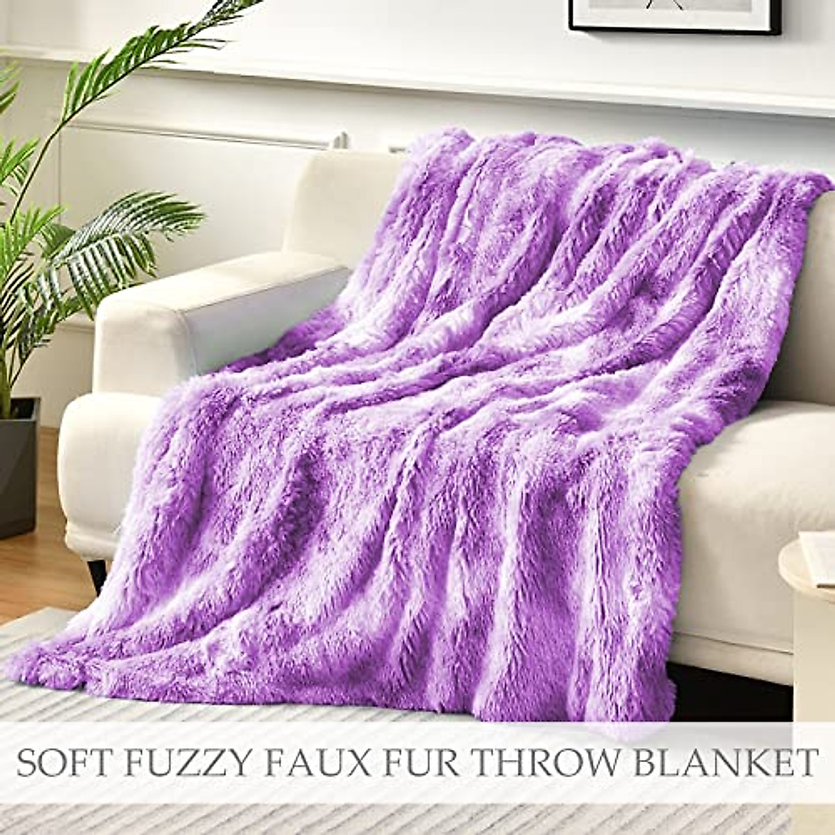 Exclusivo Mezcla Twin Size Faux Fur Bed Blanket, Super Soft Fuzzy and Plush Reversible Sherpa Fleece Blanket and Warm Blankets for Bed, Sofa, Travel, 60X80 inches, Purple