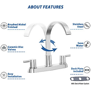 Kitchen Faucet with Sprayer,Brushed Nickel Stainless Steel Kitchen Sink Faucet with Side Sprayer,Kitchen Faucets for Sink 3 Hole,Commercial RV Laundry Utility Kitchen Faucet KMF027L-3