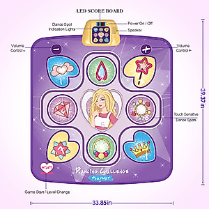 beefunni Dance Mat, Girls Toy Gift for Ages 3 4 5 6, LED Dance Pad with 5 Fun Game Modes, Adjustable Volume, 3 Challenge Levels, Built-in Music, Birthday Present for 3 4 5 6 Year Old Girls(Non-Slip)