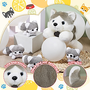 HyDren Christmas Husky Stuffed Animals with 4 Baby Huskies Cute Dog Plush Set Kawaii Husky Soft Pillow Dolls for Girls Birthday Wedding Anniversary Presents Home Sofa Decor, 11 Inch, 4 Inch