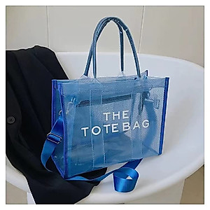 Clear Tote Bag for Women - Small PVC Transparent the Tote Bag See Through Shoulder Crossbody Bag Handbag Blue