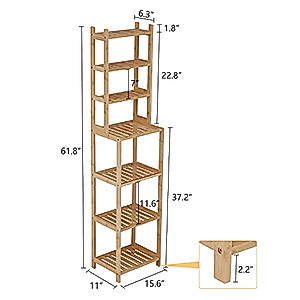 Kinlife Bamboo Shelves Removable 7-Layer - Shelving Unit, Storage Standing Shelf Units Corner Shelf for Bathroom, Living Room, Kitchen