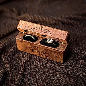 MUUJEE The Adventure Begins Double Ring Box - Engraved Slim Wooden Ring Case Box for Wedding Ceremony Engagement Proposal Ring Bearer Box - Anniversary Birthday Gift Ideas