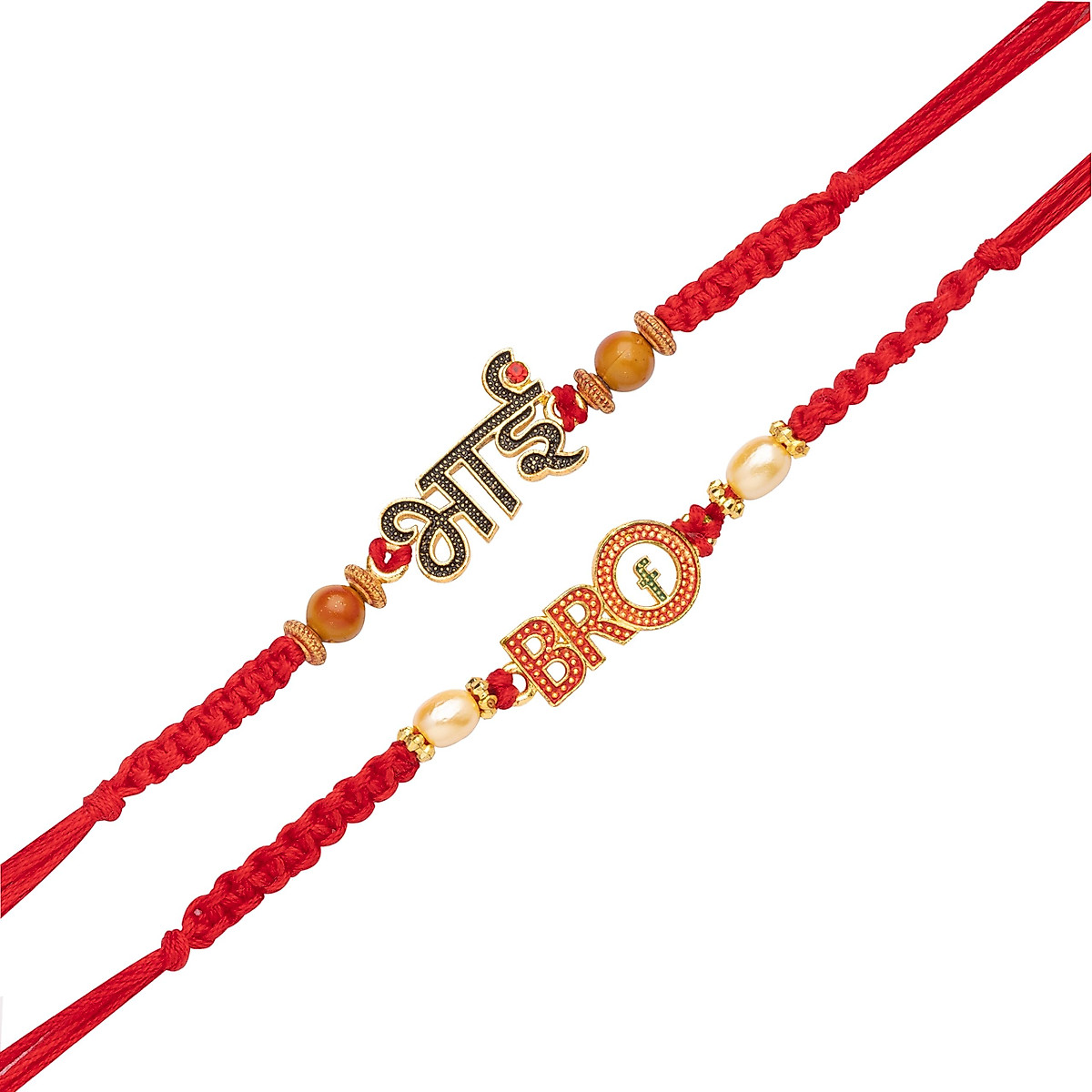 SLNDOKTG Set Of 2 Raksha Bhandan Handmade Rakhi Bracelet With Stone Work Kundan Design For Brother Bhaiya Celebration Hindu Festival of Rakshabandhan