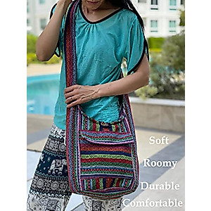 Aztec Crossbody Bags for Women - Boho Shoulder Bag - Handmade Hippie Purse - Fully Lined Cotton Interior - Medium (Rainbow)