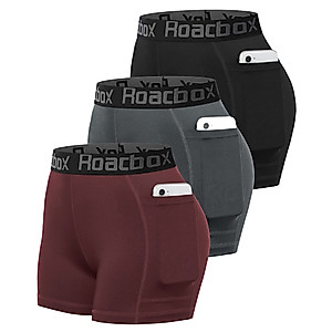 Roadbox Womens Spandex Shorts with Pockets - 3" Ultra-Soft Tight Fit Shorts for Female Quick Dry for Gym Workout Exercise