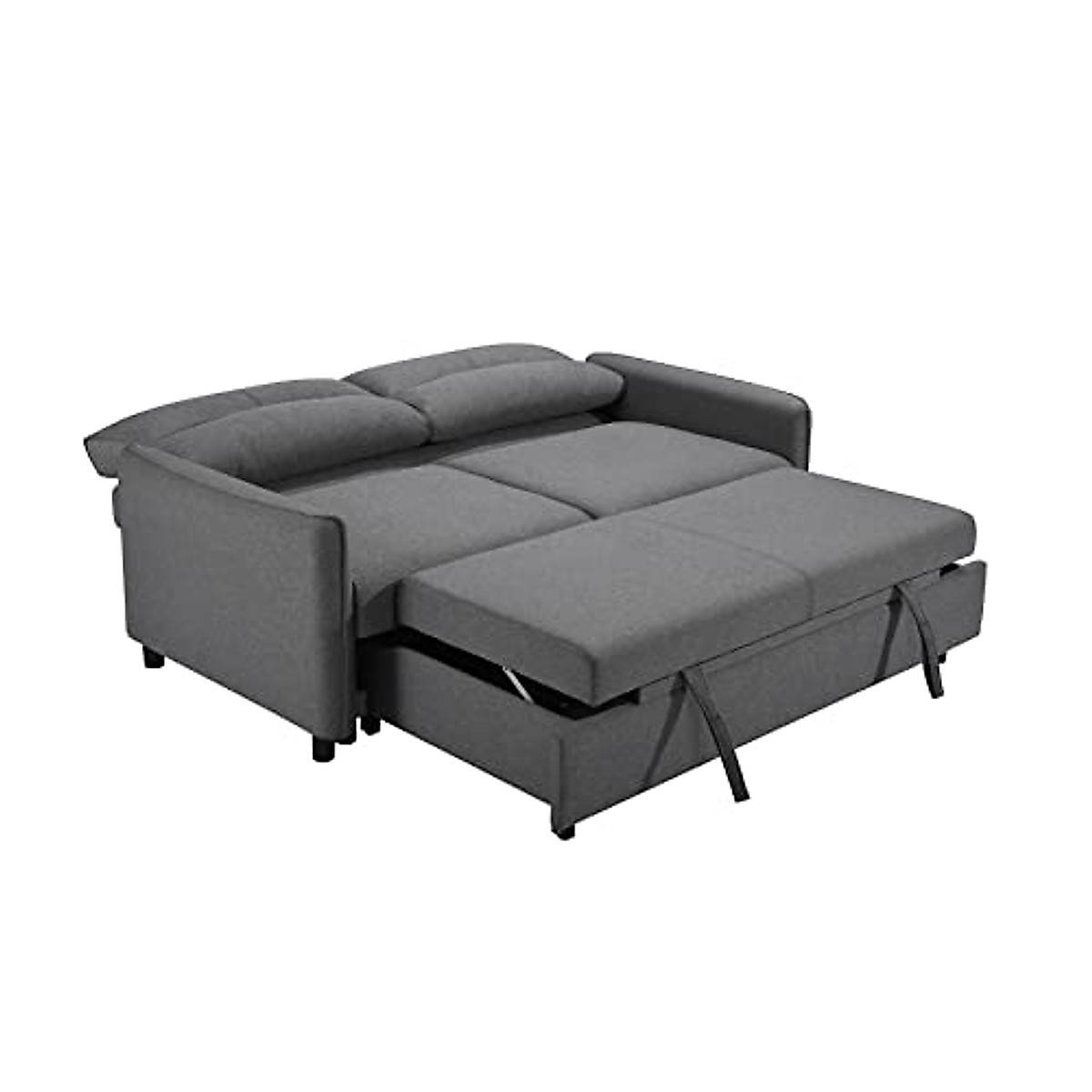 ERYE 3-in-1 Tufted Futon Loveseat Convertible Sleeper Bed W/Pull Out Sleep Daybed, Functional Reclining Backrest Love Seat Sofa & Couch for Living Room Sofabed, Queen, Grey W/ 2 Pillows