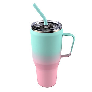 MUCHENGHY 40 oz Tumbler with Handle and Straw Lid, Leak Proof Double Vacuum Stainless Steel Tumblers Insulated Travel Coffee Mug with Lids Green Pink