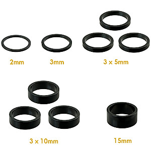 CyclingDeal Alloy Road Bike Bicycle MTB Fork Steerer Headset Spacers 1-1/8" 9PCS Kit Set 2mm, 3mm, 5mm, 10mm, 15mm