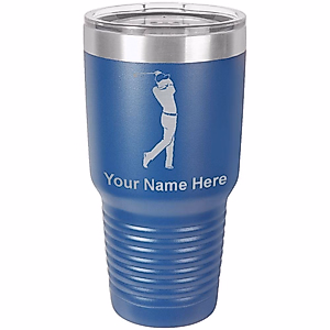 LaserGram 30oz Vacuum Insulated Tumbler Mug, Golfer Golfing, Personalized Engraving Included (Dark Blue)
