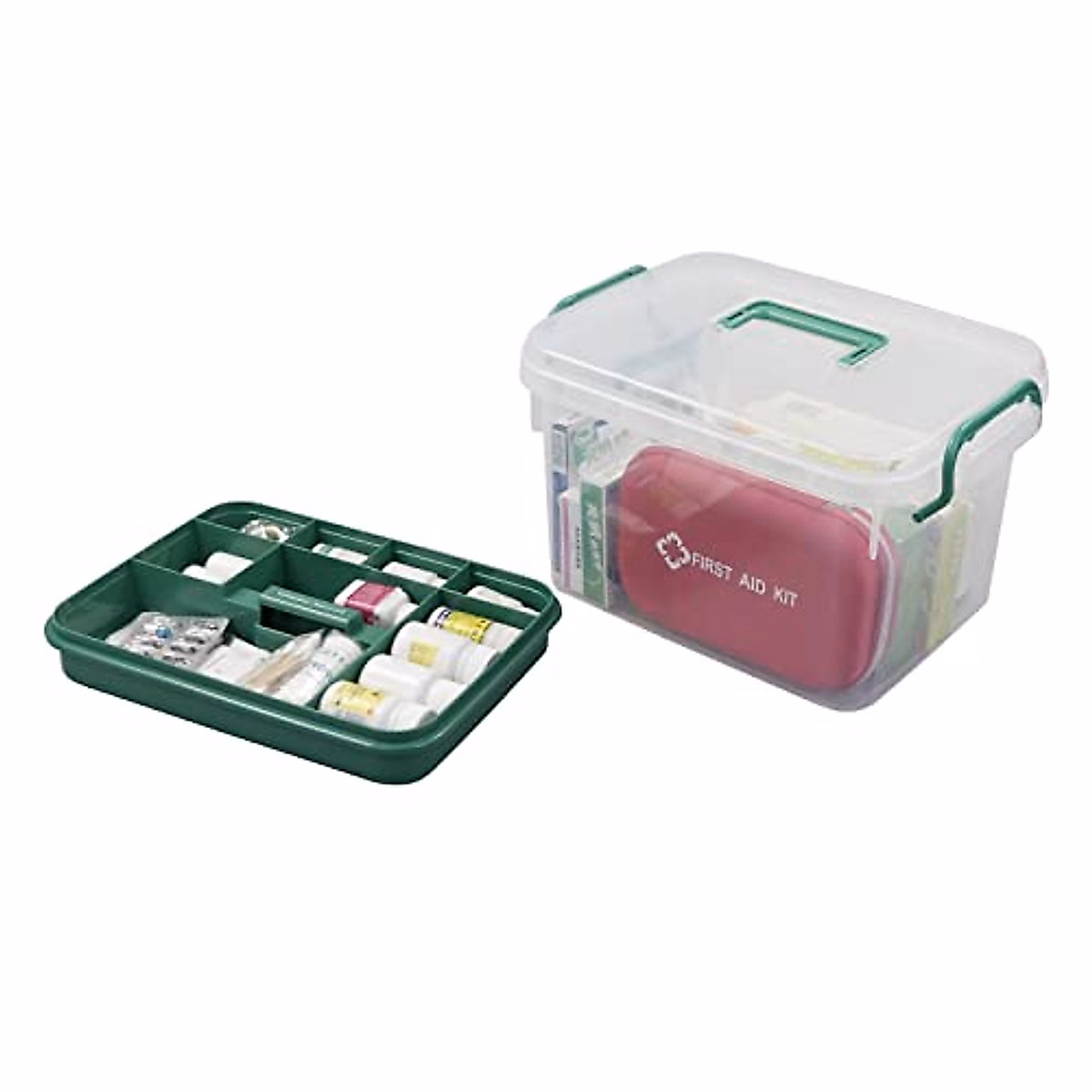 Rinboat Family Plastic Storage Bin with Lid, Medicine Box Lockable Compartment Container, 1 Pack