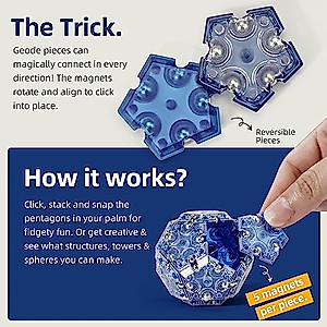AIQI 14-Piece Set Magnetic Fidget Sphere Pentagons - Building Blocks Magnetic Stress Relief Desk Magnet Toys for Relaxation and Focus (Blue)