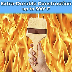 Durable, Real Wood 4 Inch Boar Bristle Pastry Brush. Grill and Kitchen Flat Brushes for Basting Meat, Spreading Butter, Eggs, BBQ Sauce or Marinades. Chef Quality Cooking, Baking or Grilling Tools