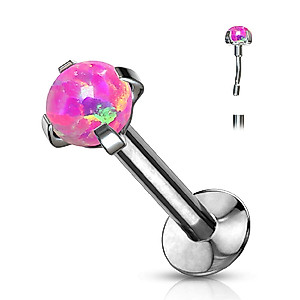 Pierced Owl 16GA Synthetic Opal Stainless Steel Threadless Push In Flat Back Labret Monroe Lip Cartilage Tragus Earring Stud (Pink)