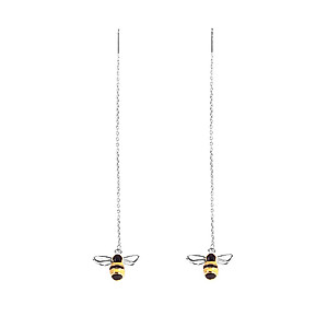 SLUYNZ 925 Sterling Silver Bumble Bee Dangle Earrings for Women Teens Threader Earrings Chain (Silver)